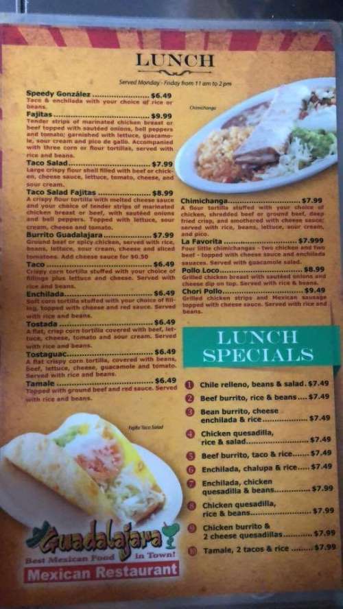 Guadalajara Mexican Restaurant menu in Ankeny, Iowa, USA