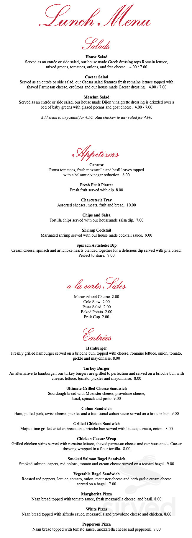 Menu - Marietta OH's Riviera at the Valley Gem | Sirved
