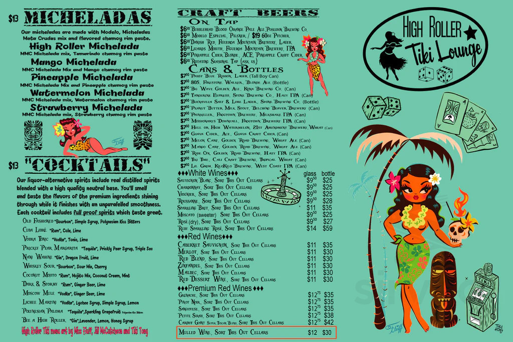 High Roller Tiki Lounge menu in Solvang, California, USA