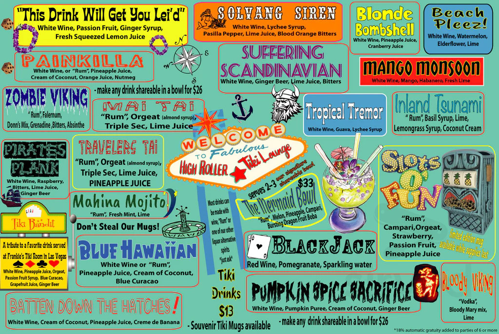 High Roller Tiki Lounge menu in Solvang, California, USA