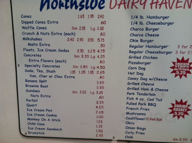 Menu for Billy T's Northside Dairy Bar in Bennington, Vermont, United ...