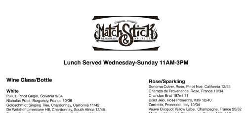Menu for Matchstick Restaurant & Spirits in Stillwater, MN | Sirved