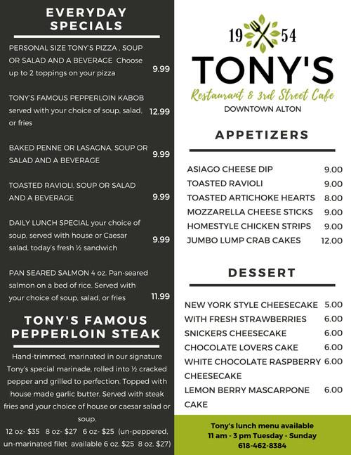 Tony's Steakhouse and Bar menu in Alton, Illinois, USA