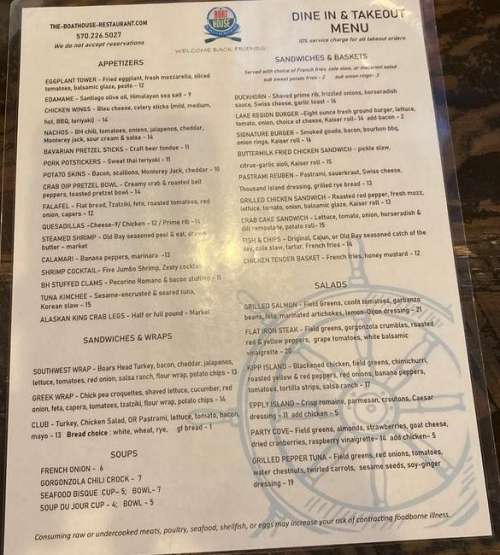 The Boat House menu in Hawley, Pennsylvania, USA