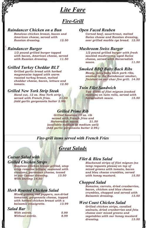 Raindancer Restaurant menu in Amsterdam, New York, USA