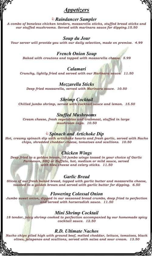 Raindancer Restaurant menu in Amsterdam, New York, USA