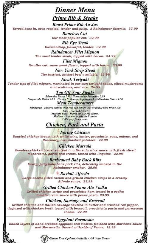 Raindancer Restaurant menu in Amsterdam, New York, USA