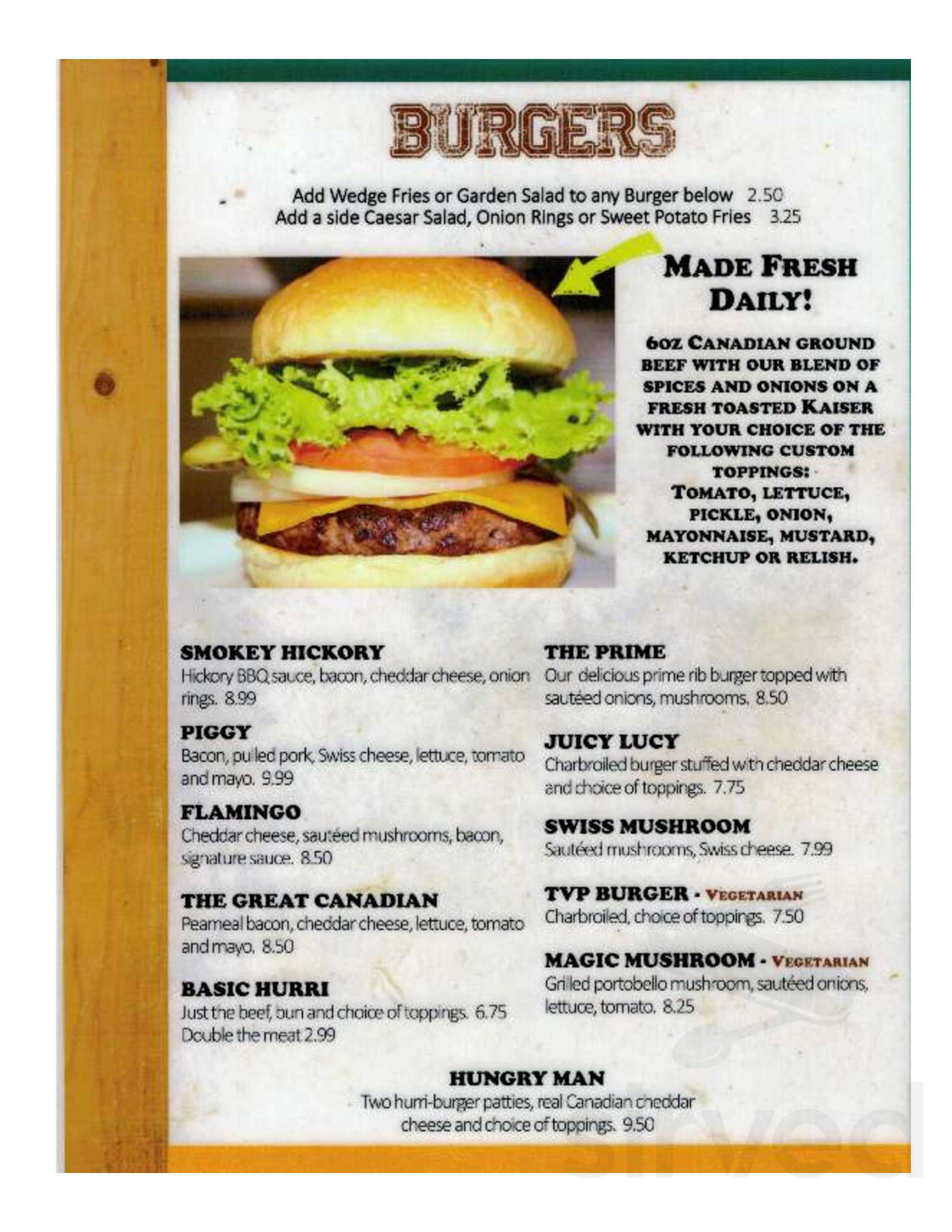 Hurricanes menu in Windsor, Ontario, Canada