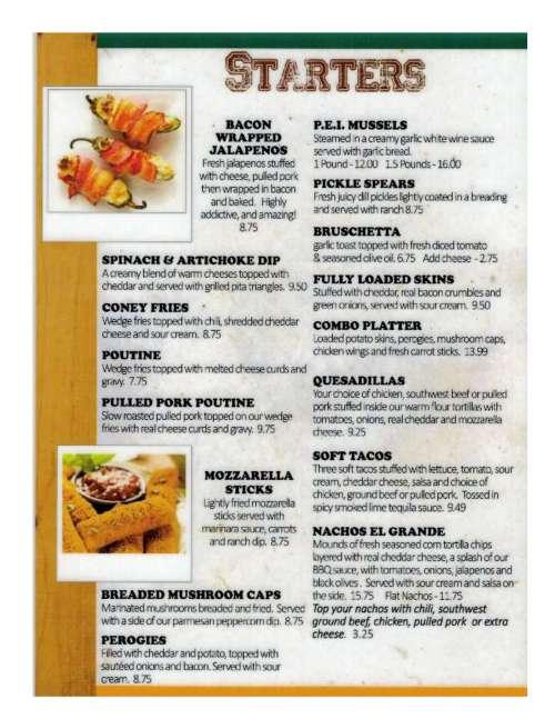 Hurricanes menu in Windsor, Ontario, Canada
