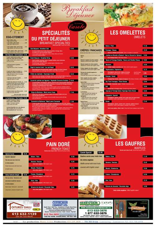 Carole's Restaurant Hawkesbury menu in Hawkesbury, Ontario, Canada