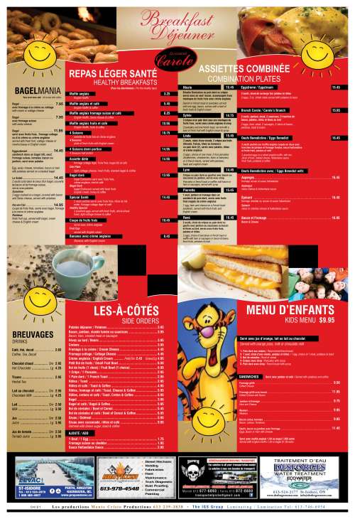 Carole's Restaurant Hawkesbury menu in Hawkesbury, Ontario, Canada