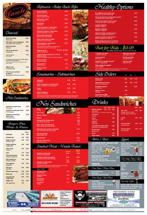Carole's Restaurant Hawkesbury menu in Hawkesbury, Ontario, Canada