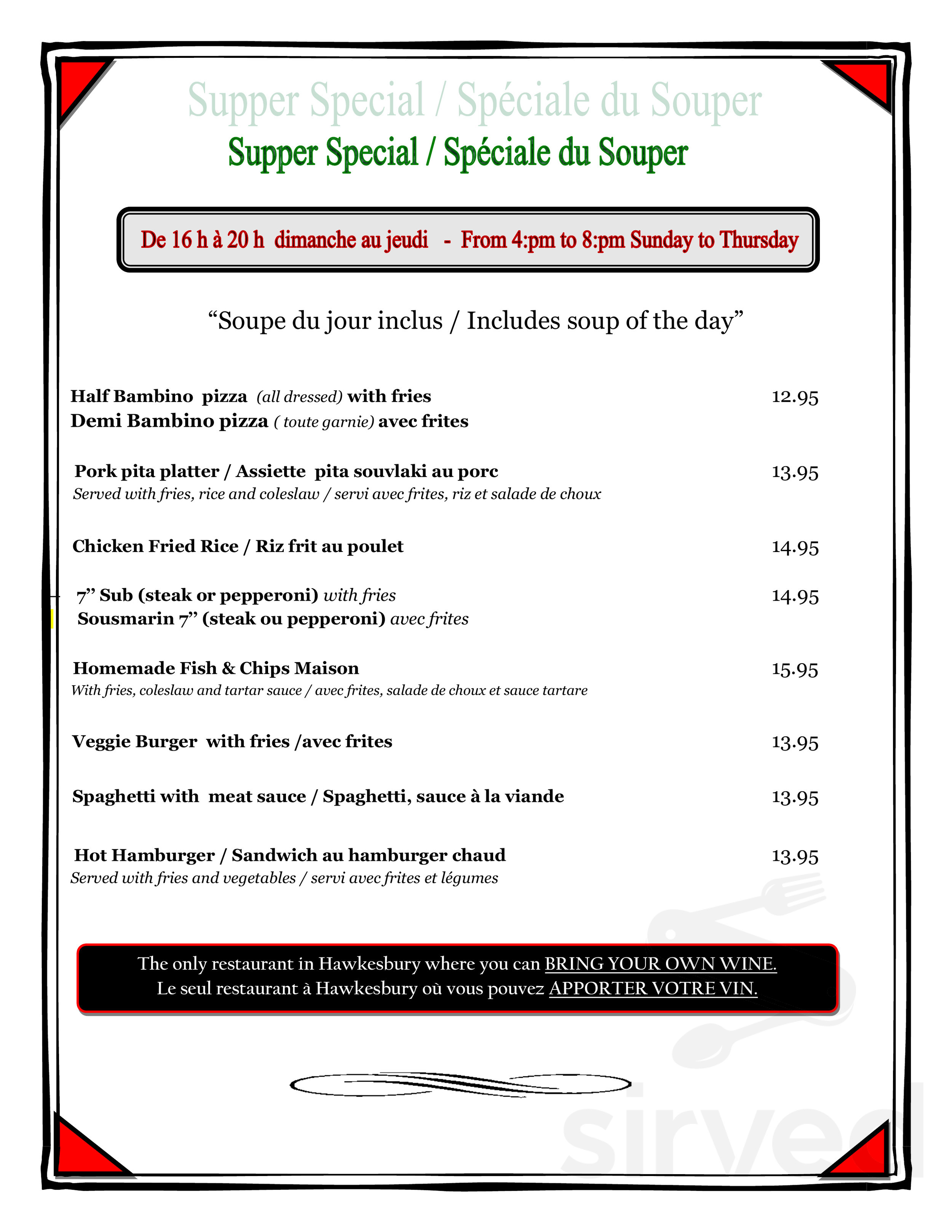 Carole's Restaurant Hawkesbury menus in Hawkesbury, Ontario, Canada