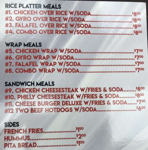 Halal Brothers menu in Trenton, New Jersey, USA