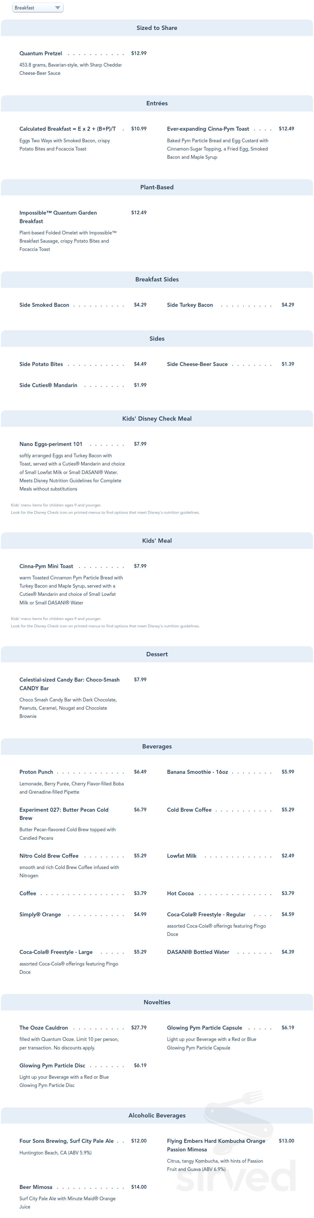 Pym Test Kitchen menu in Anaheim, California, USA