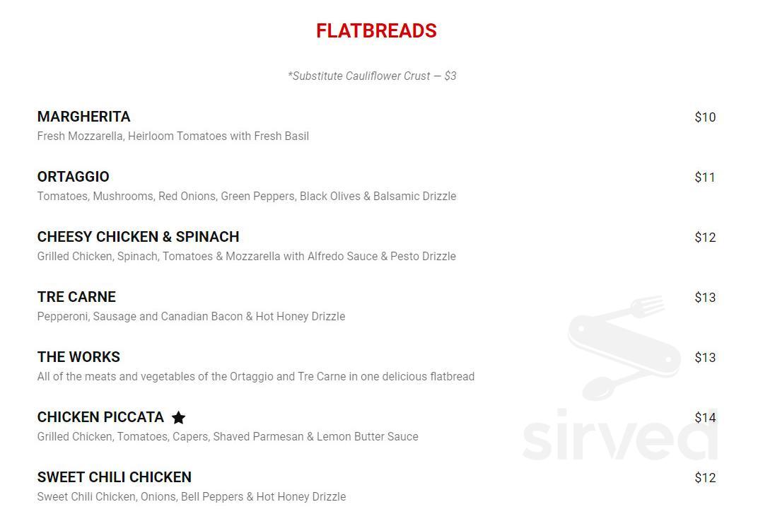 The Red Feather menu in Melissa, Texas, USA