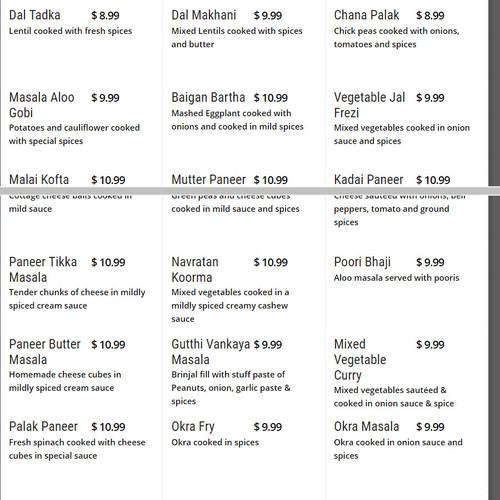 Basera Indian Cuisine menu in Plano, Texas, USA