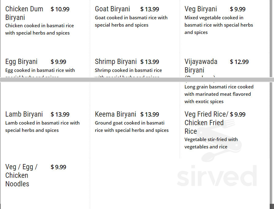 Basera Indian Cuisine menu in Plano, Texas, USA