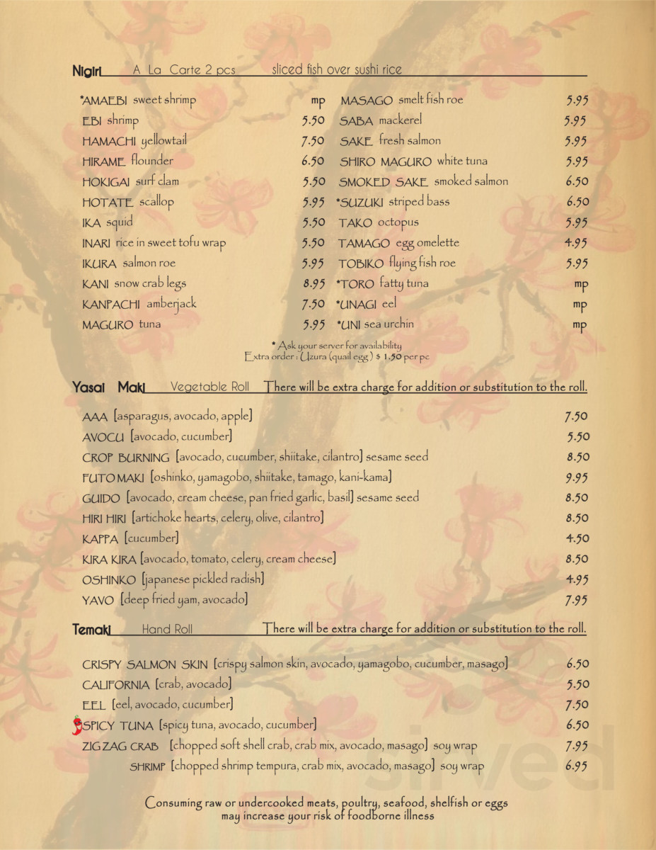 Blue Nami menu in Roseville, California, USA