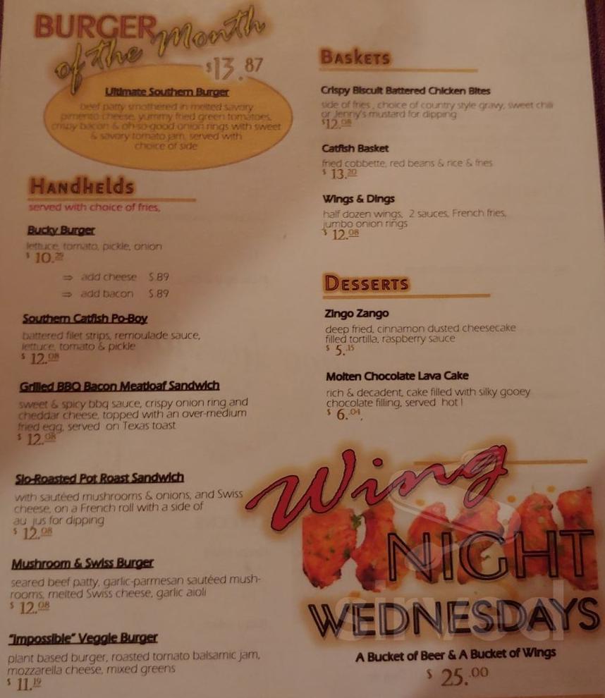 Buckwater Brew Works and Whiskey House menu in Carbondale, Illinois, USA