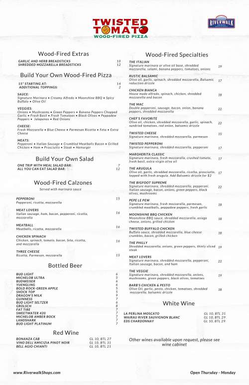 Twisted Tomato menu in McCaysville, Georgia, USA