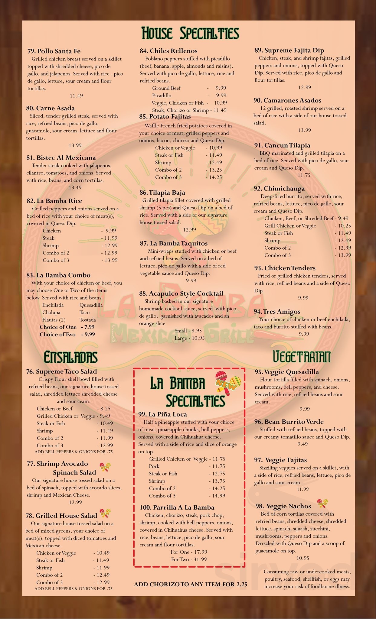La Bamba Mexican Grill menu in Tuscaloosa, Alabama, USA