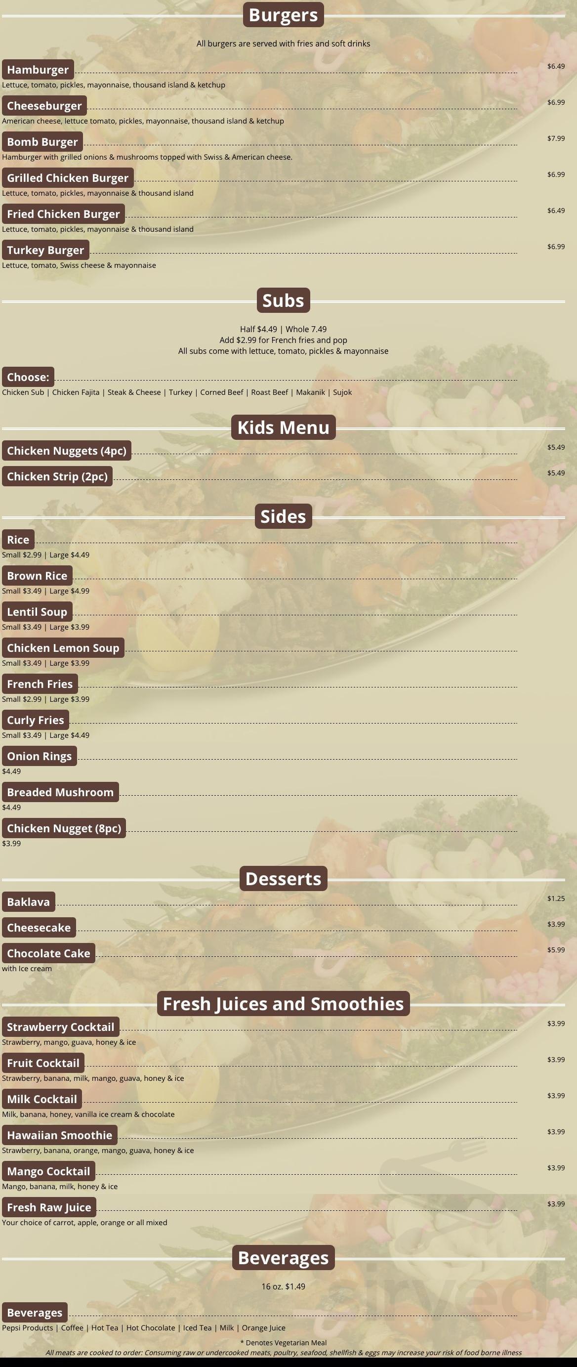 Menu - Dearborn Heights MI's Kabob Inn Restaurant | Sirved