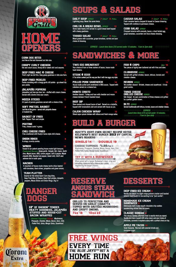 Menu for Rusty's Sports Lounge in Kelowna, BC | Sirved