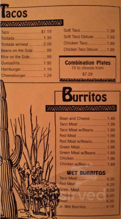 Taco House menu in Detroit, Michigan, USA