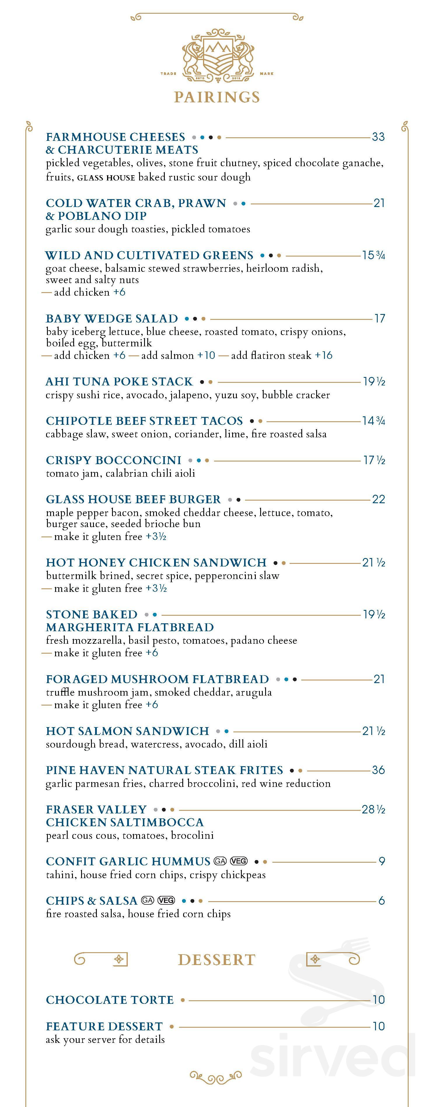 Glass House Estate Winery menu in Langley, British Columbia, Canada