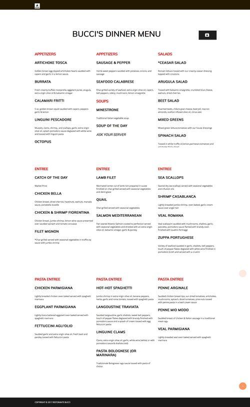 Bucci menu in Grosse Pointe Woods, Michigan, USA