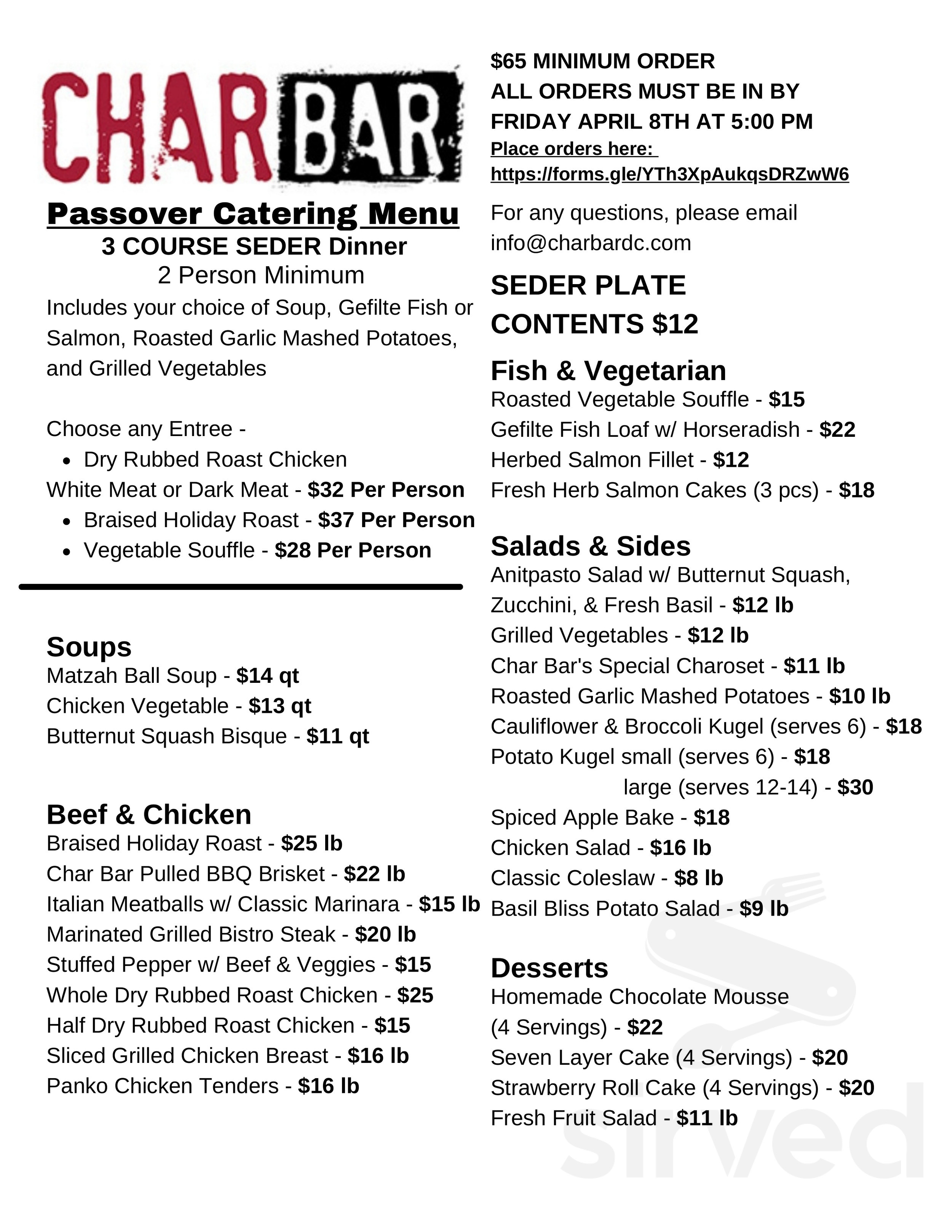 Char Bar menus in 2142 L St NW, Washington, United States