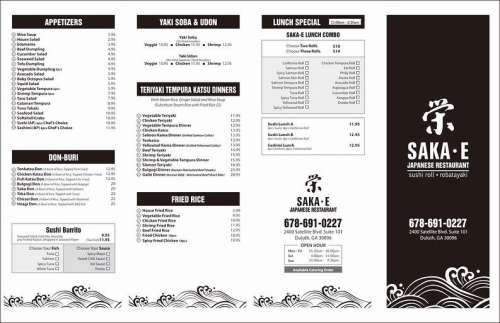 Saka-E menu in Duluth, Georgia, USA