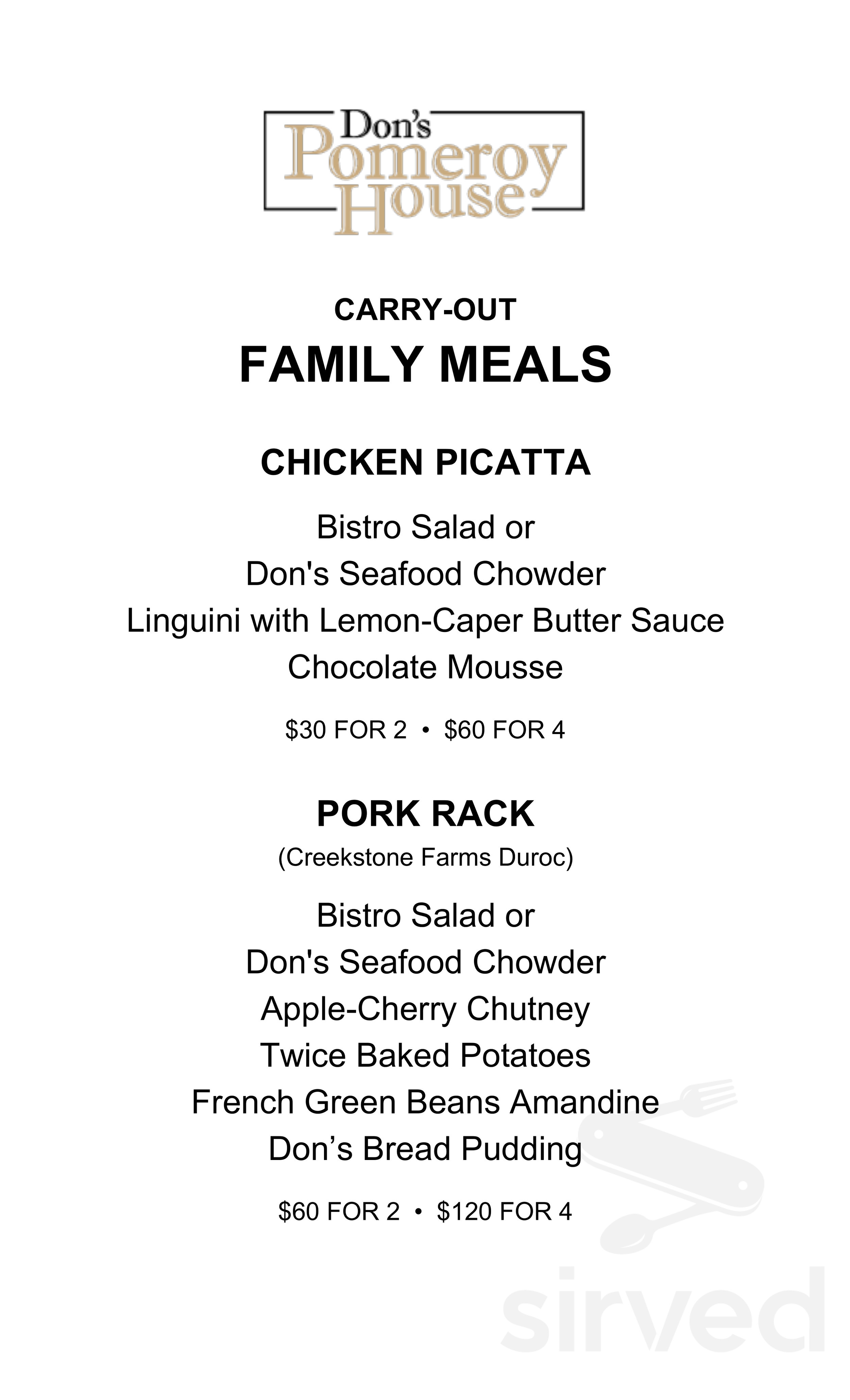 Menu for Don's Pomeroy House in Strongsville, OH | Sirved