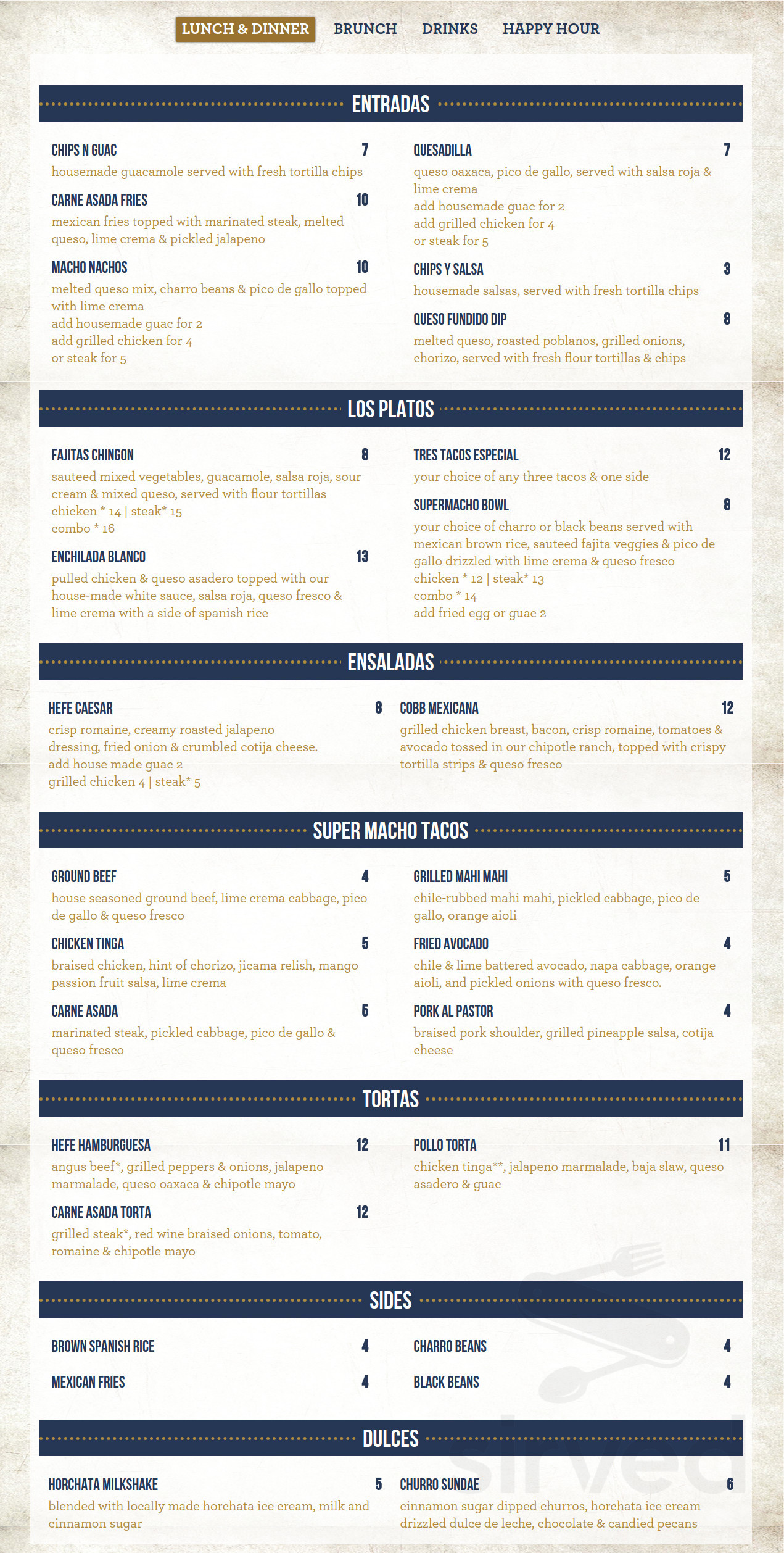 El Hefe Scottsdale menu in Scottsdale, Arizona, USA