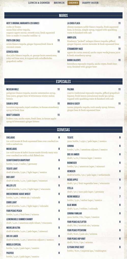 El Hefe Scottsdale menu in Scottsdale, Arizona, USA