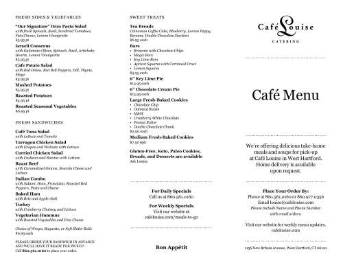 Café Louise menu in West Hartford, Connecticut, USA