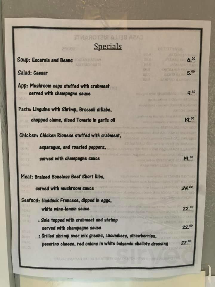 Casa Bella menu in Scranton, Pennsylvania, USA