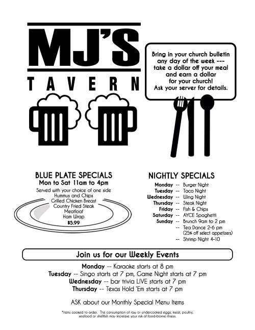 MJ's Tavern menu in Norfolk, Virginia, USA