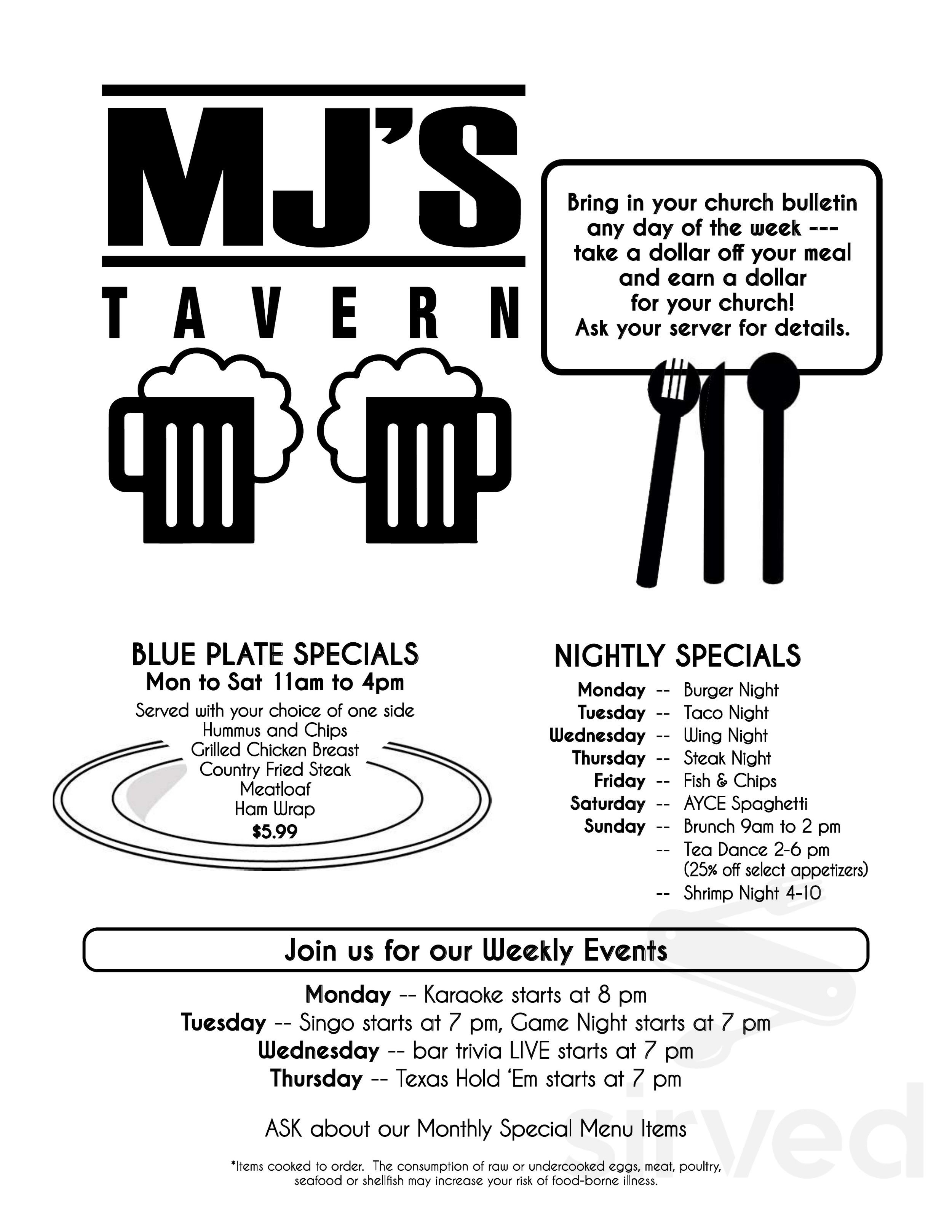 MJ's Tavern menu in Norfolk, Virginia, USA