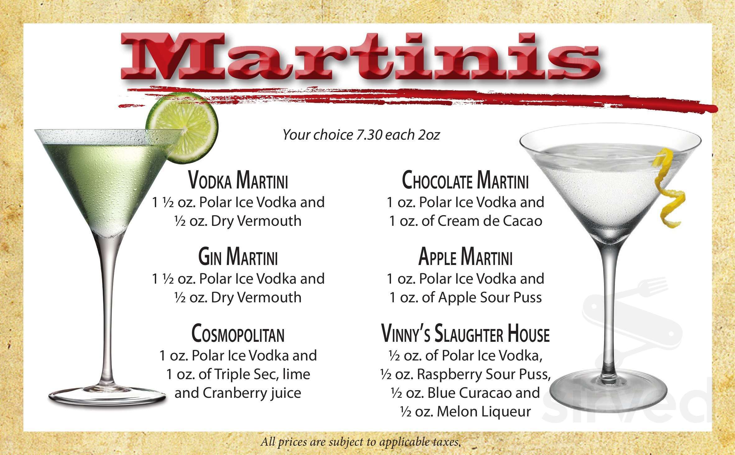 Cousin Vinny's Restaurant & Bar menu in Hanmer, Ontario, Canada