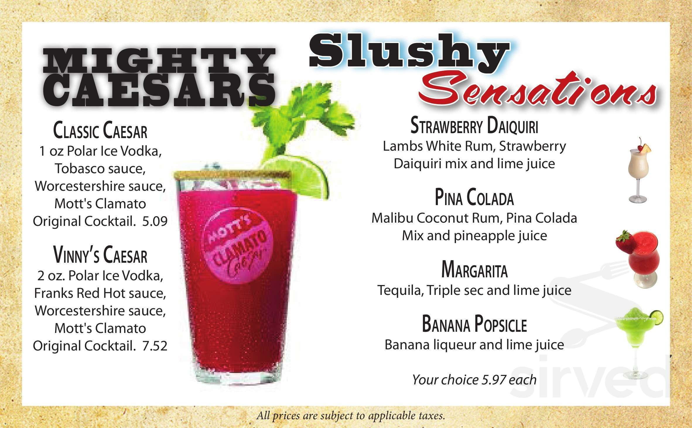 Cousin Vinny's Restaurant & Bar menu in Hanmer, Ontario, Canada