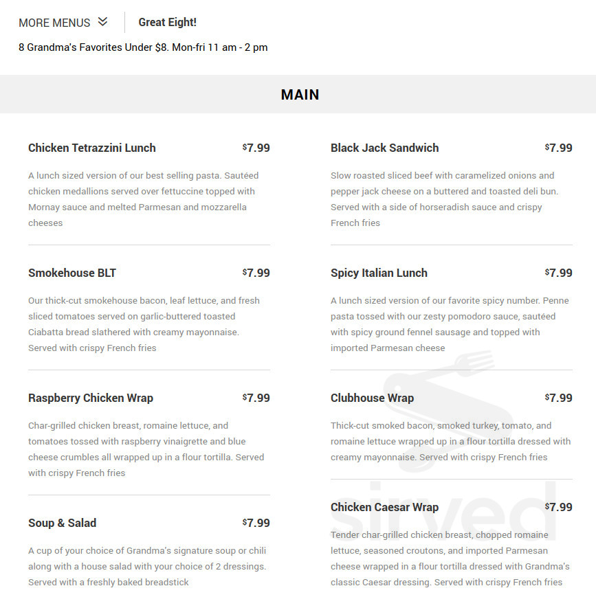 Grandma's Saloon & Grill Miller Hill menus in Duluth, Minnesota, United ...