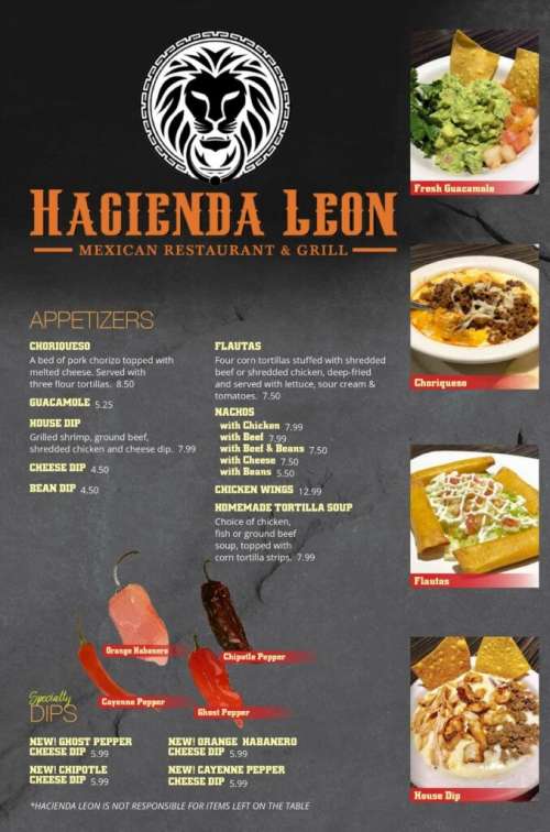 Hacienda Leon menu in Bloomington, Illinois, USA