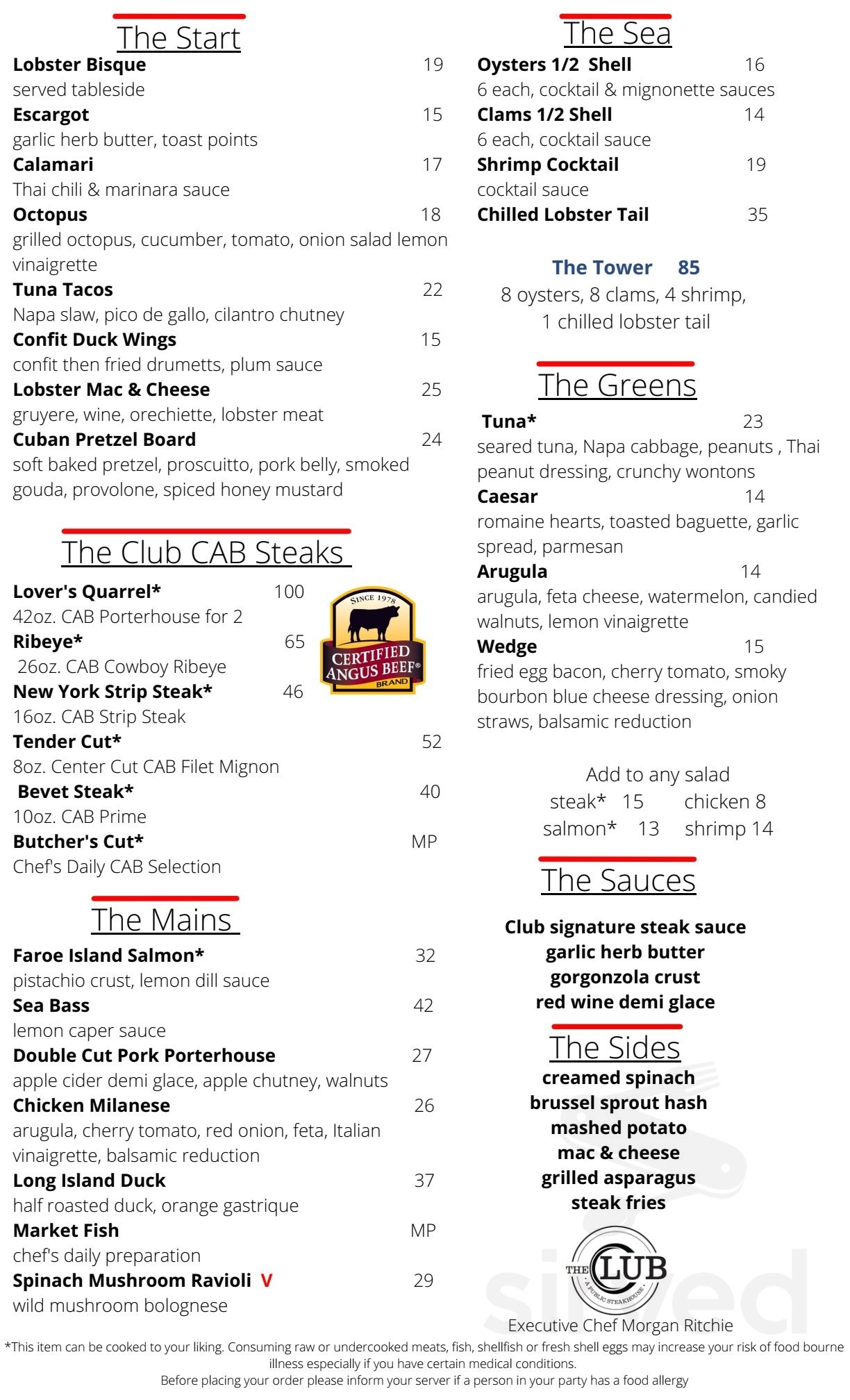 The Club - A Public Steakhouse menu in Port Jefferson, New York, USA