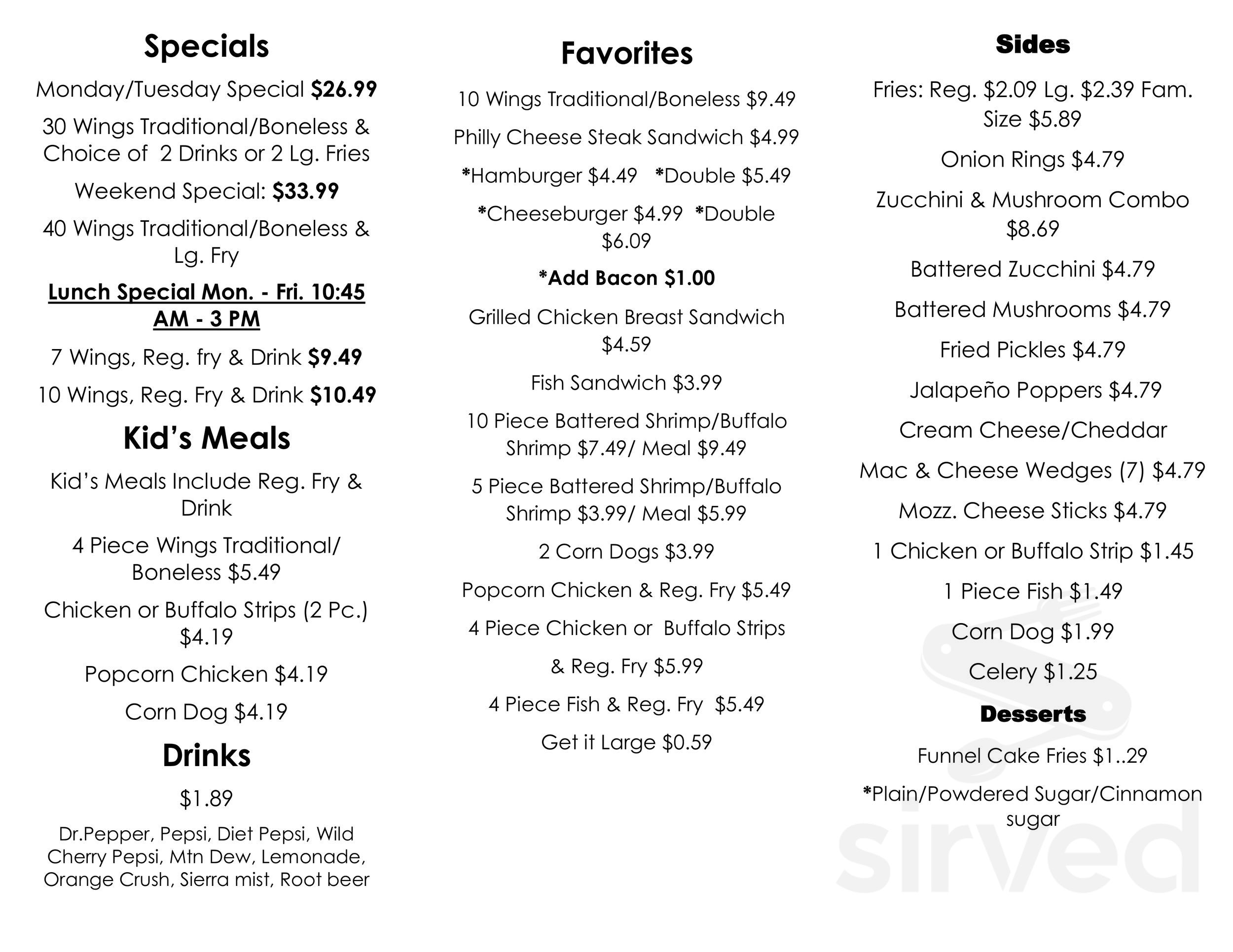 Wingman menu in Brighton, Colorado, USA