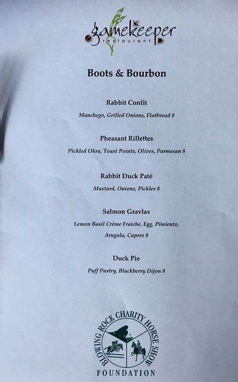 Gamekeeper Restaurant menu in Boone, North Carolina, USA