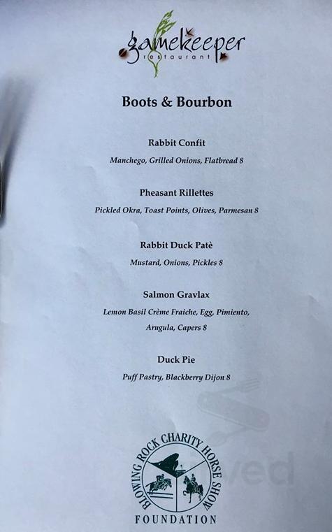 Gamekeeper Restaurant menu in Boone, North Carolina, USA