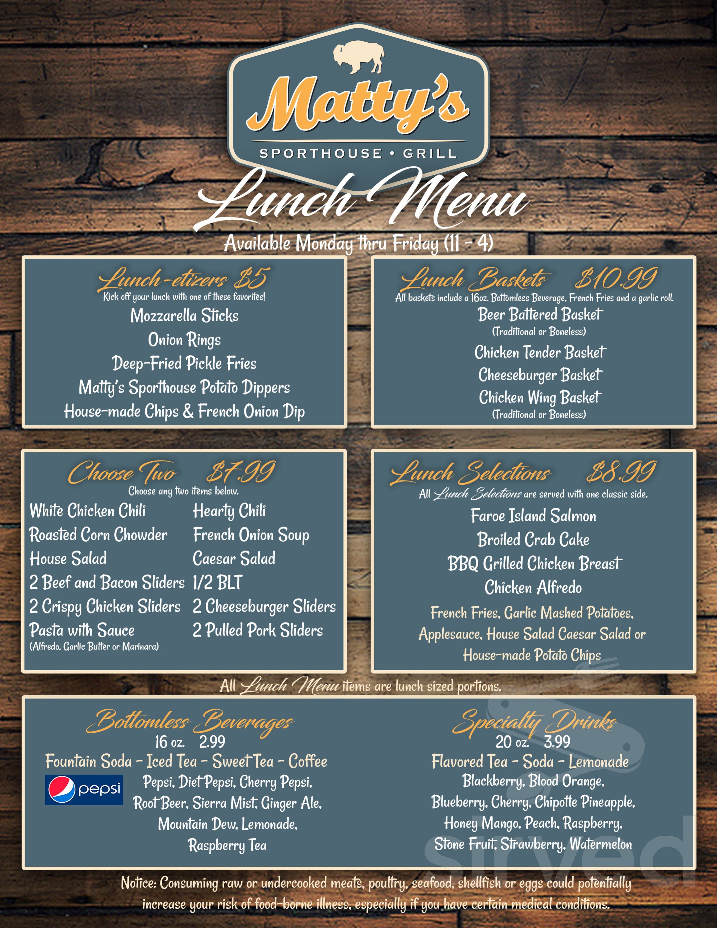 Matty's Sporthouse Grill menu in Lewisburg, Pennsylvania, USA