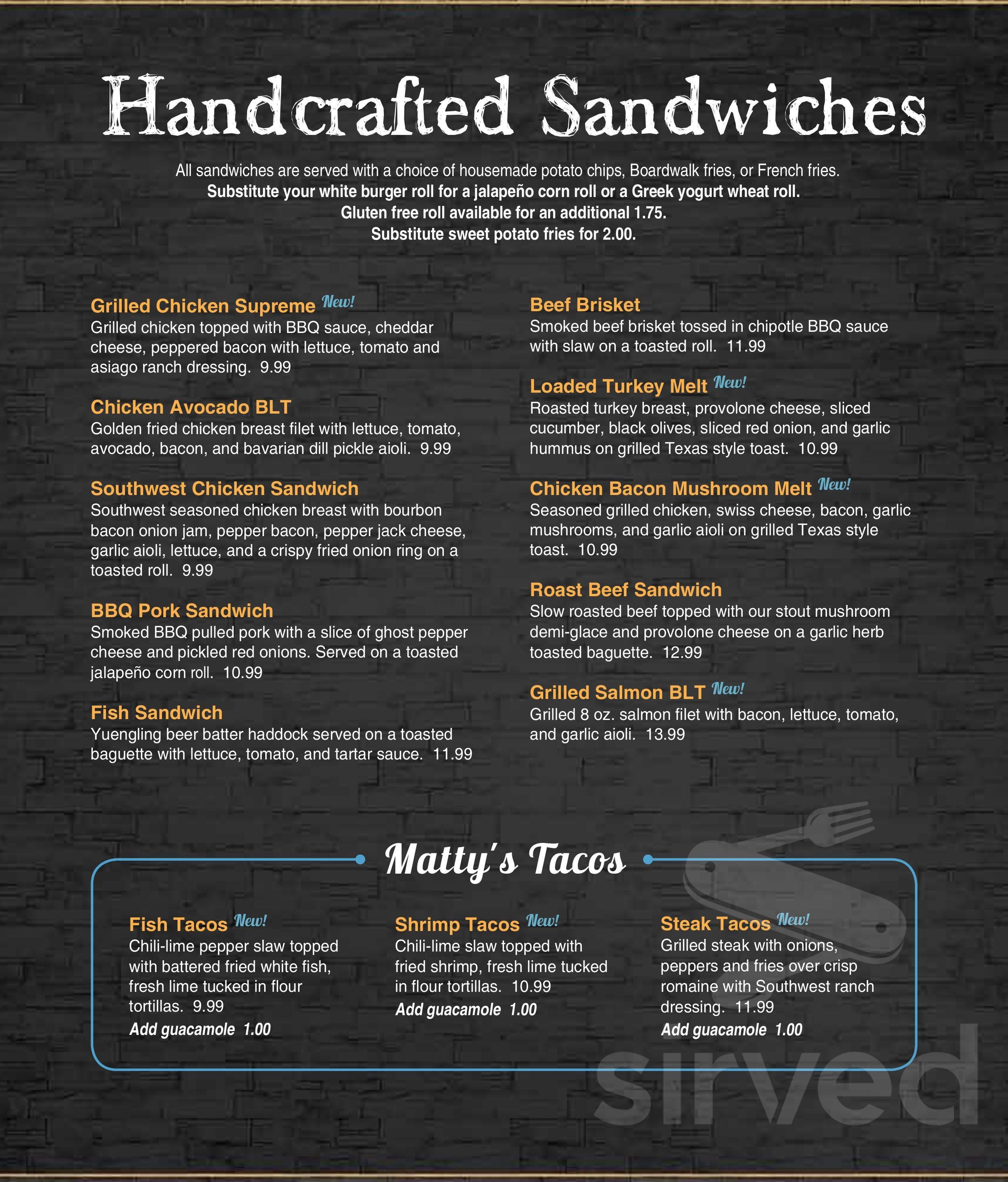 Menu for Matty's Sporthouse Grill in Lewisburg, Pennsylvania, United States